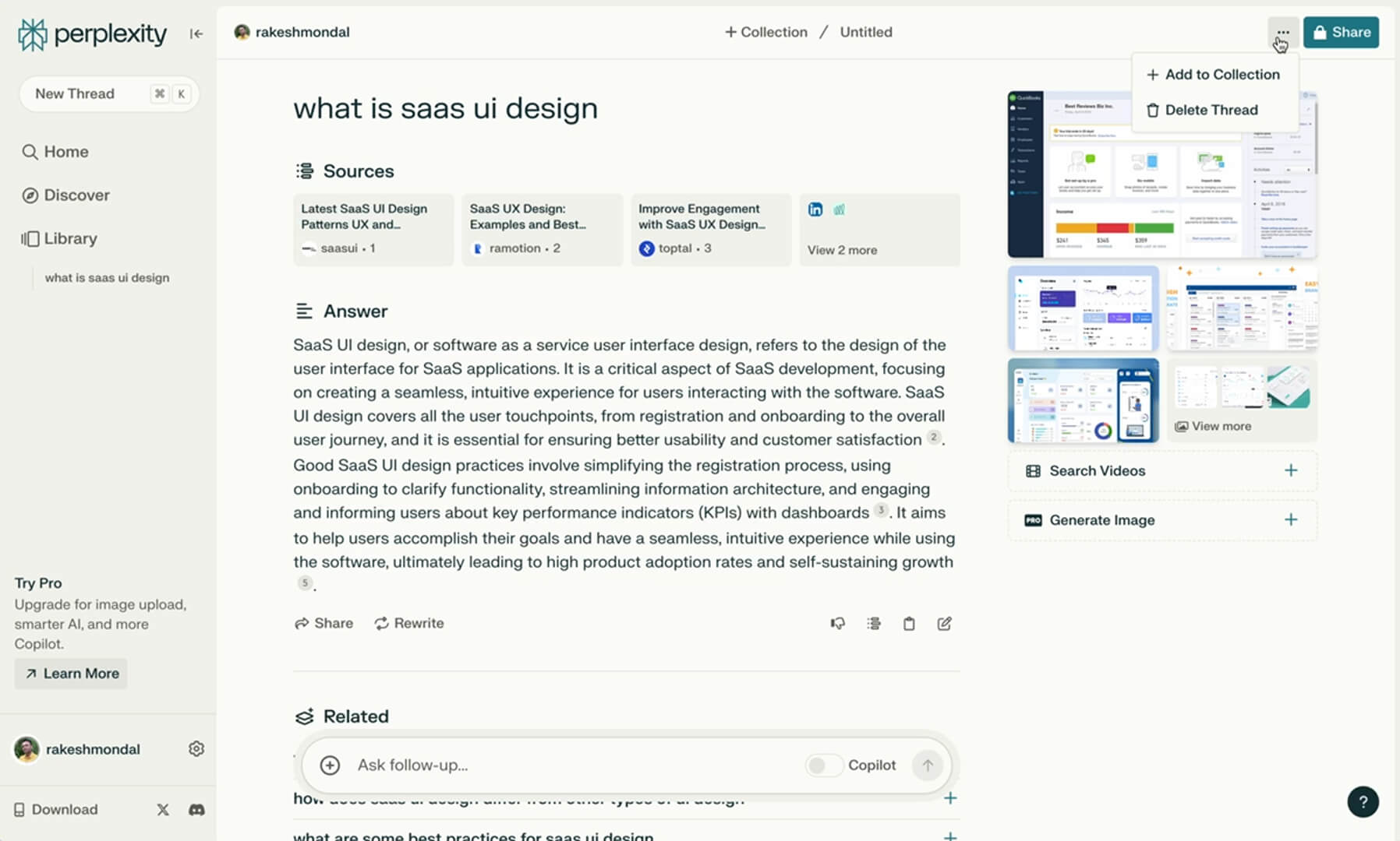 Perplexity.ai | UI, UX Design | SaaS | Application Design | saas ui